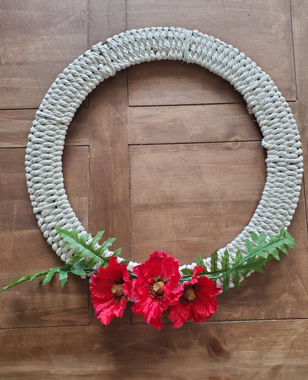 Woven Rope and Poppies Wreath, Poppy Wreath, Simple Wreath, All Seasons ...