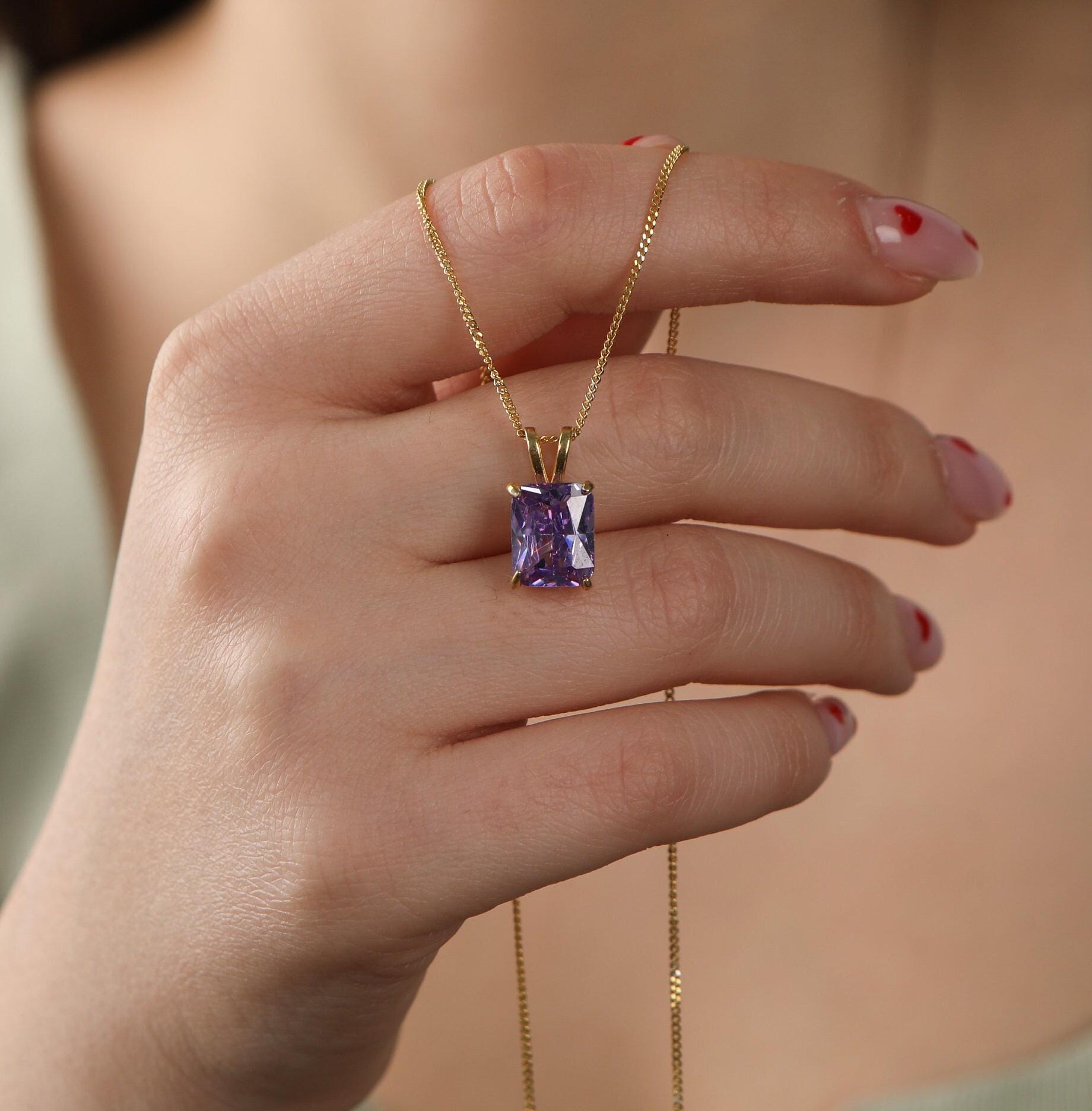 Baguette Alexandrite Necklace, 925K Solid Silver June Birthstone ...