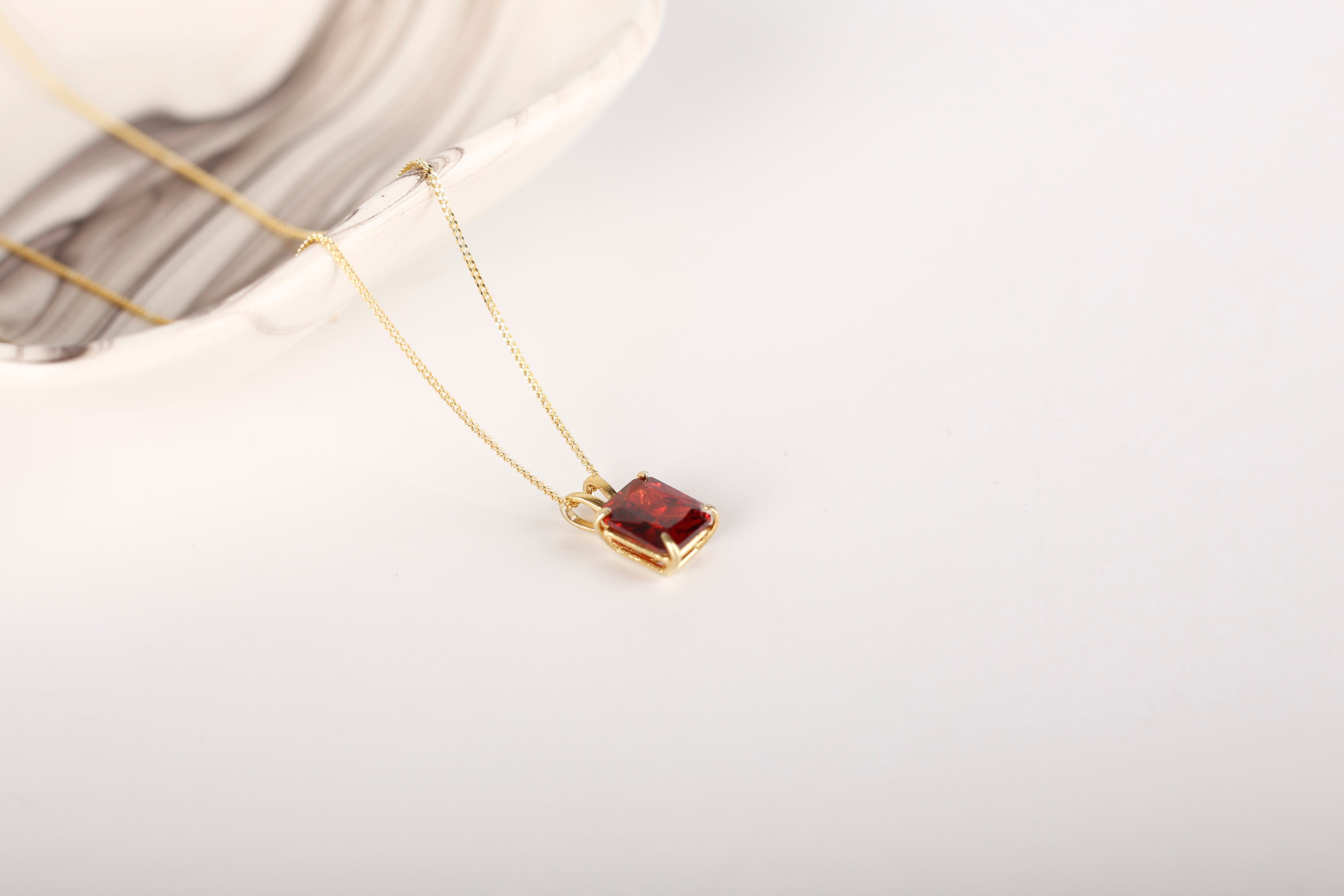 Rectangle Garnet Necklace - 925K Solid Silver January Birthstone ...