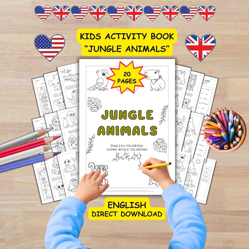 JUNGLE ANIMALS Activity Book – English Coloring, Vocabulary, Quiz ...