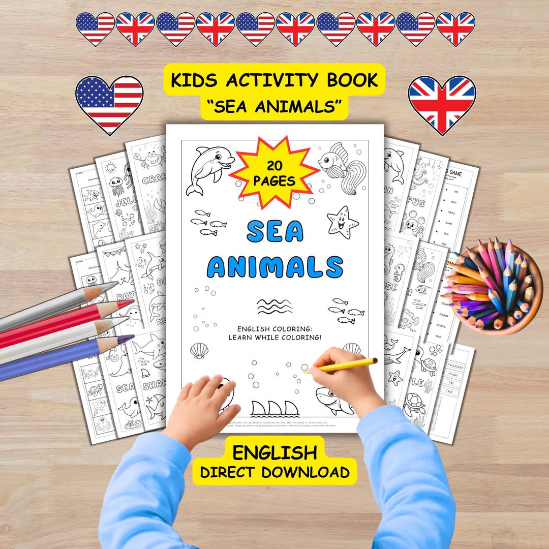 SEA ANIMALS Activity Book – English Coloring, Vocabulary, Quiz & Games ...