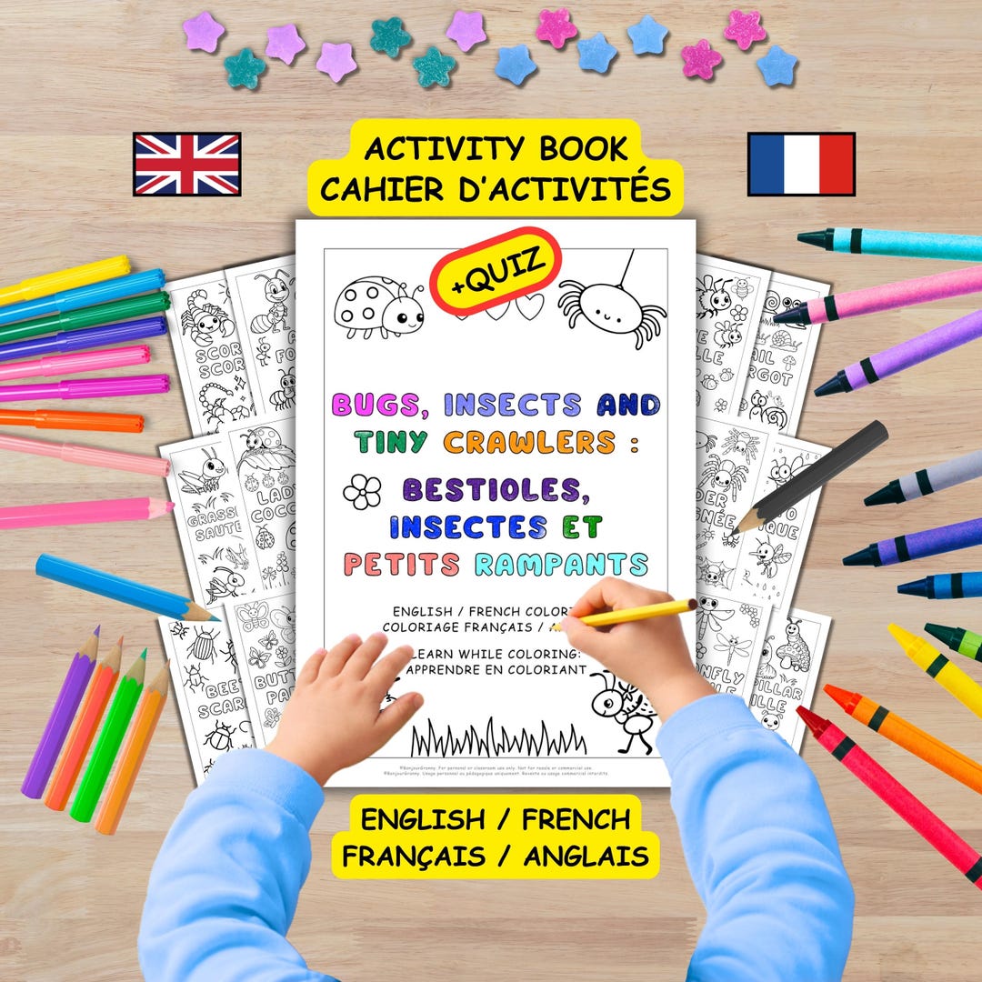 BUGS INSECTS Bilingual Activity Book Kid - English French PDF Printable ...