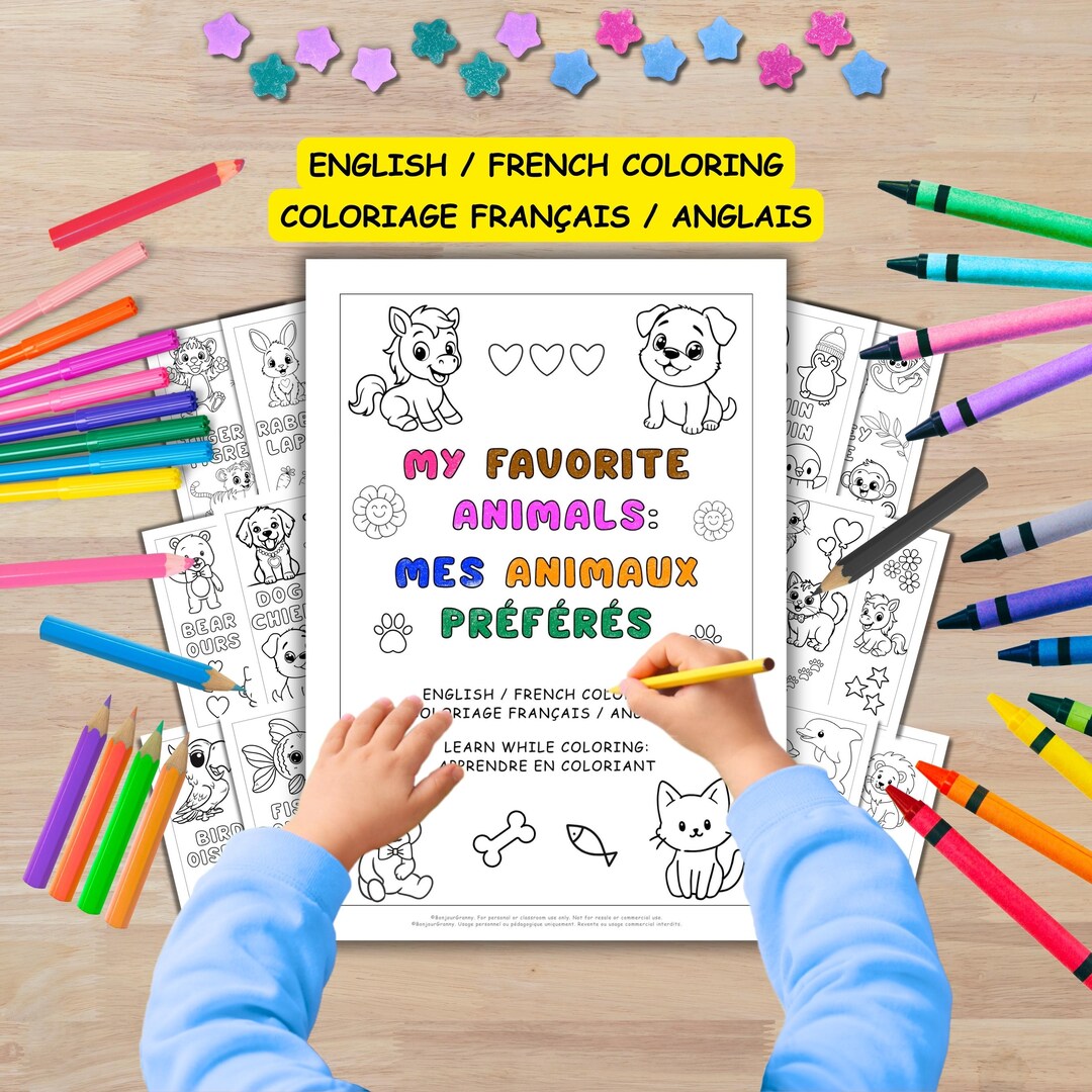 FAVORITE ANIMALS Bilingual Coloring Pages Kid - English French PDF ...