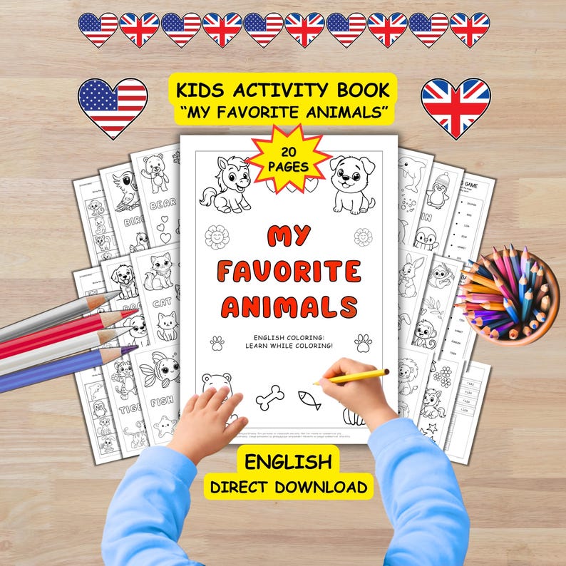 MY FAVORITE ANIMALS : Activity Book – English Coloring, Vocabulary ...