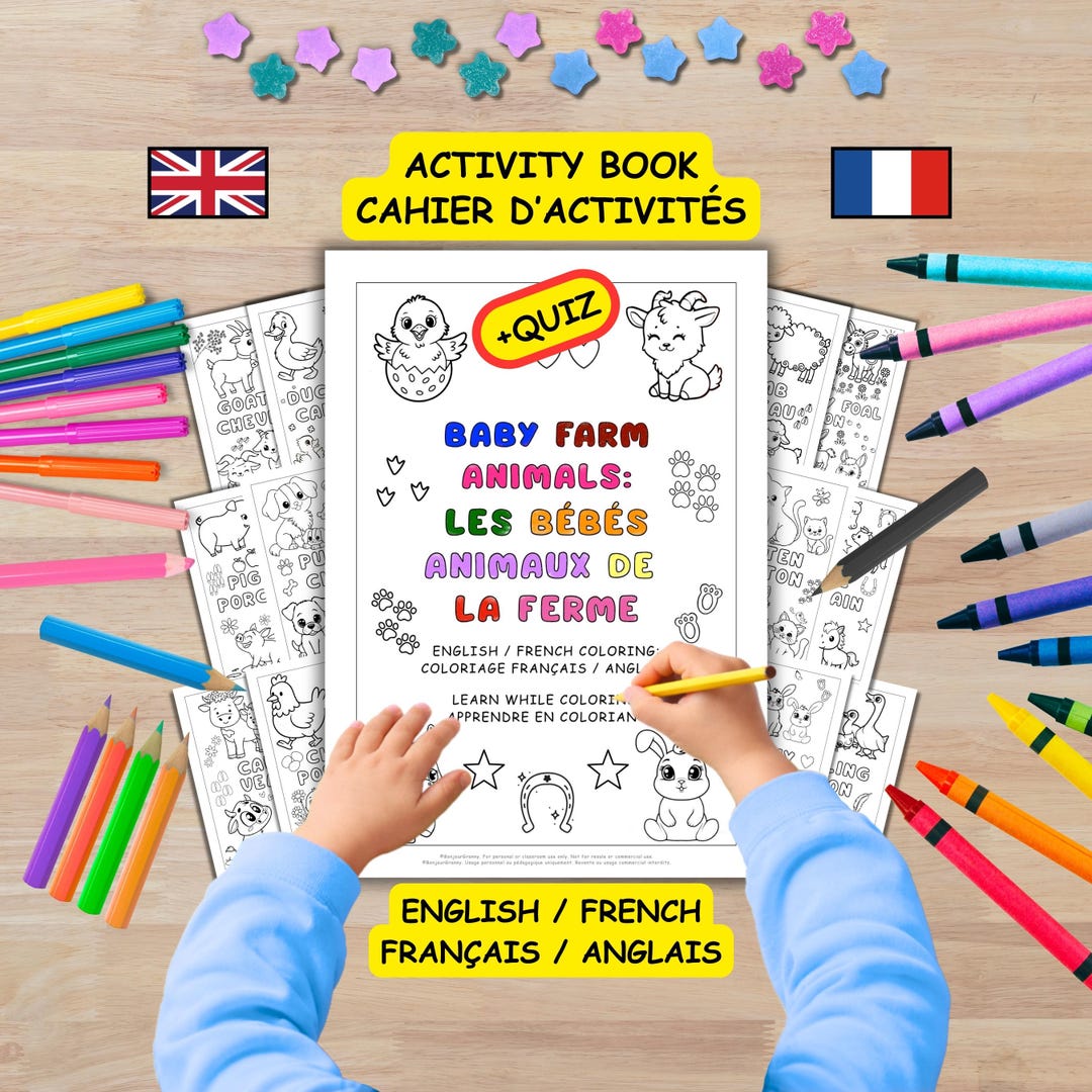BABY FARM Animals Bilingual Activity Book Kid - English French PDF ...