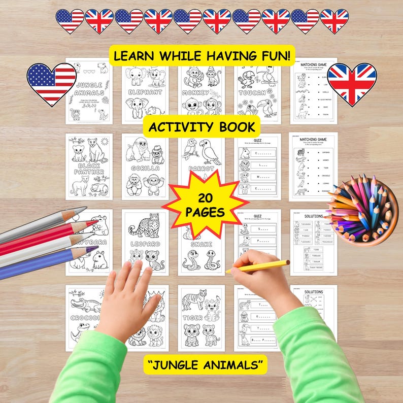 JUNGLE ANIMALS Activity Book – English Coloring, Vocabulary, Quiz ...