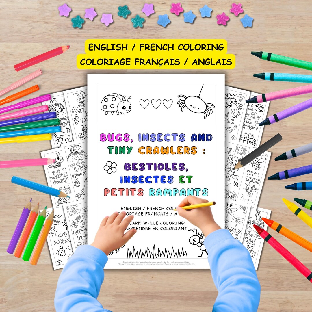 BUGS INSECTS Bilingual Coloring Pages - English French PDF Printable ...