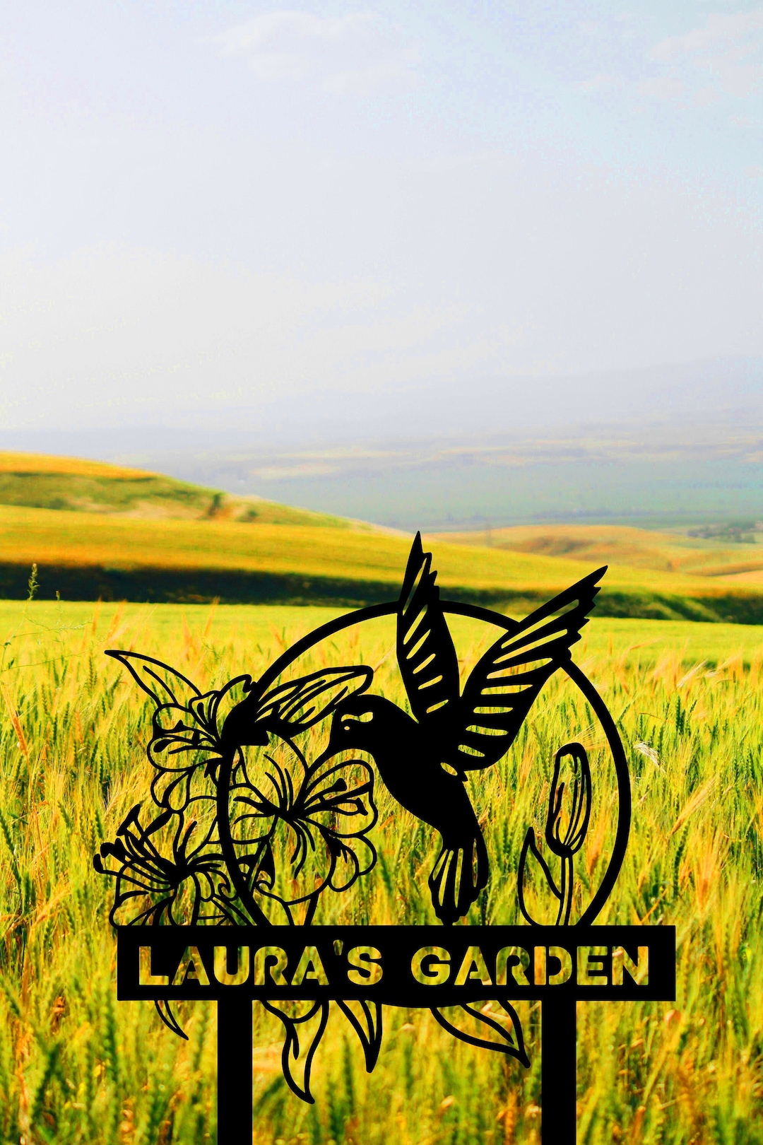 Custom Hummingbird Metal Garden Decor, Bird With Stakes Garden Sign ...