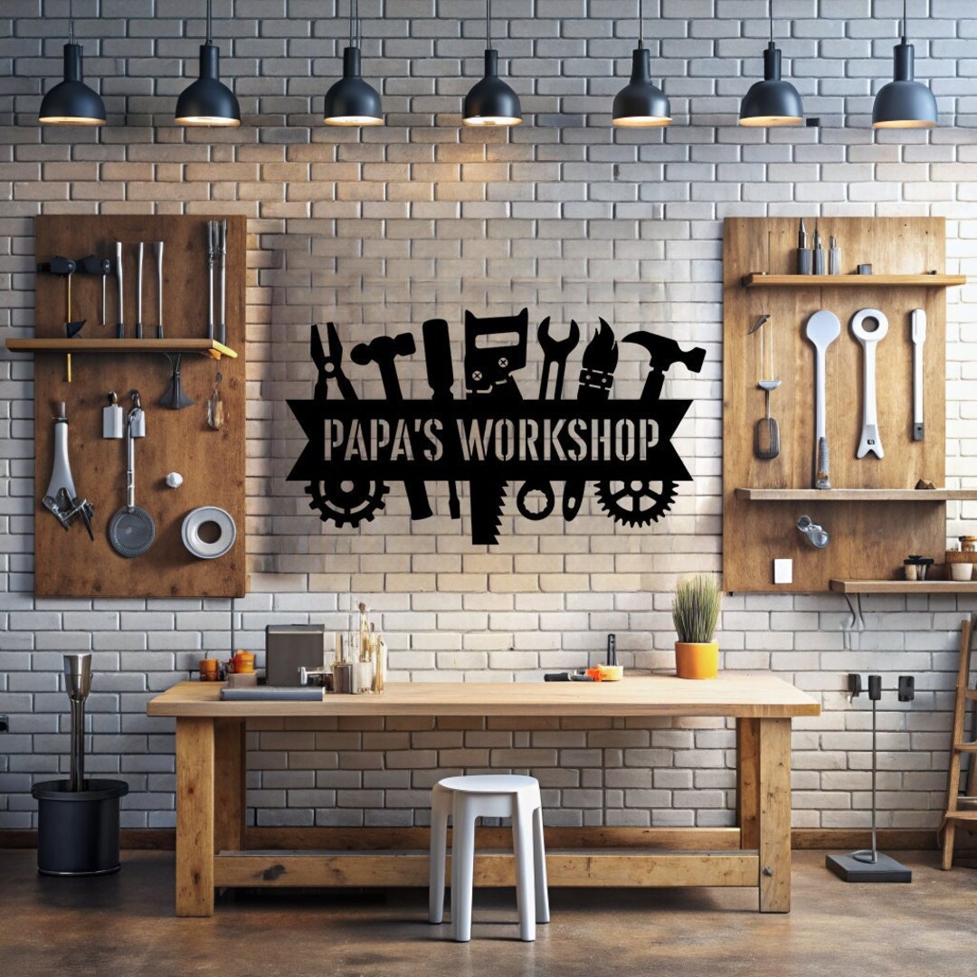 Personalized Fathers Day Sign for Dad, Papas Work Shop Metal Sign ...