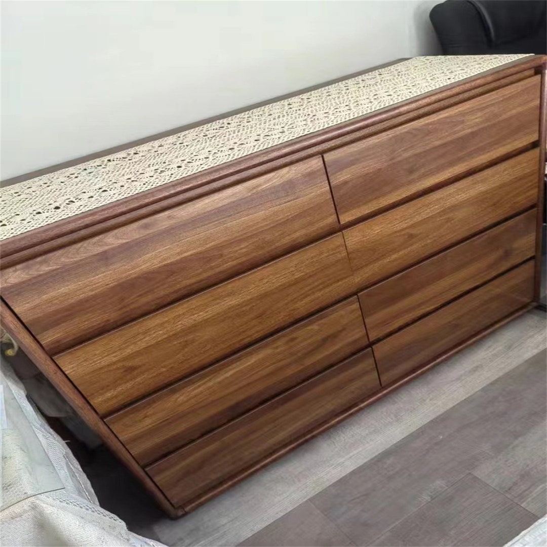 Walnut Wood Drawer Cabinet: Living Room Storage Chest With Various ...