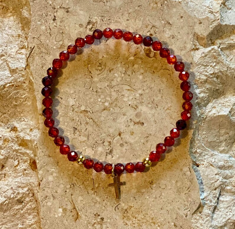 Jacinth cubic Zirconia Bracelet With 14kt Gold Cross and Beads Inspired ...