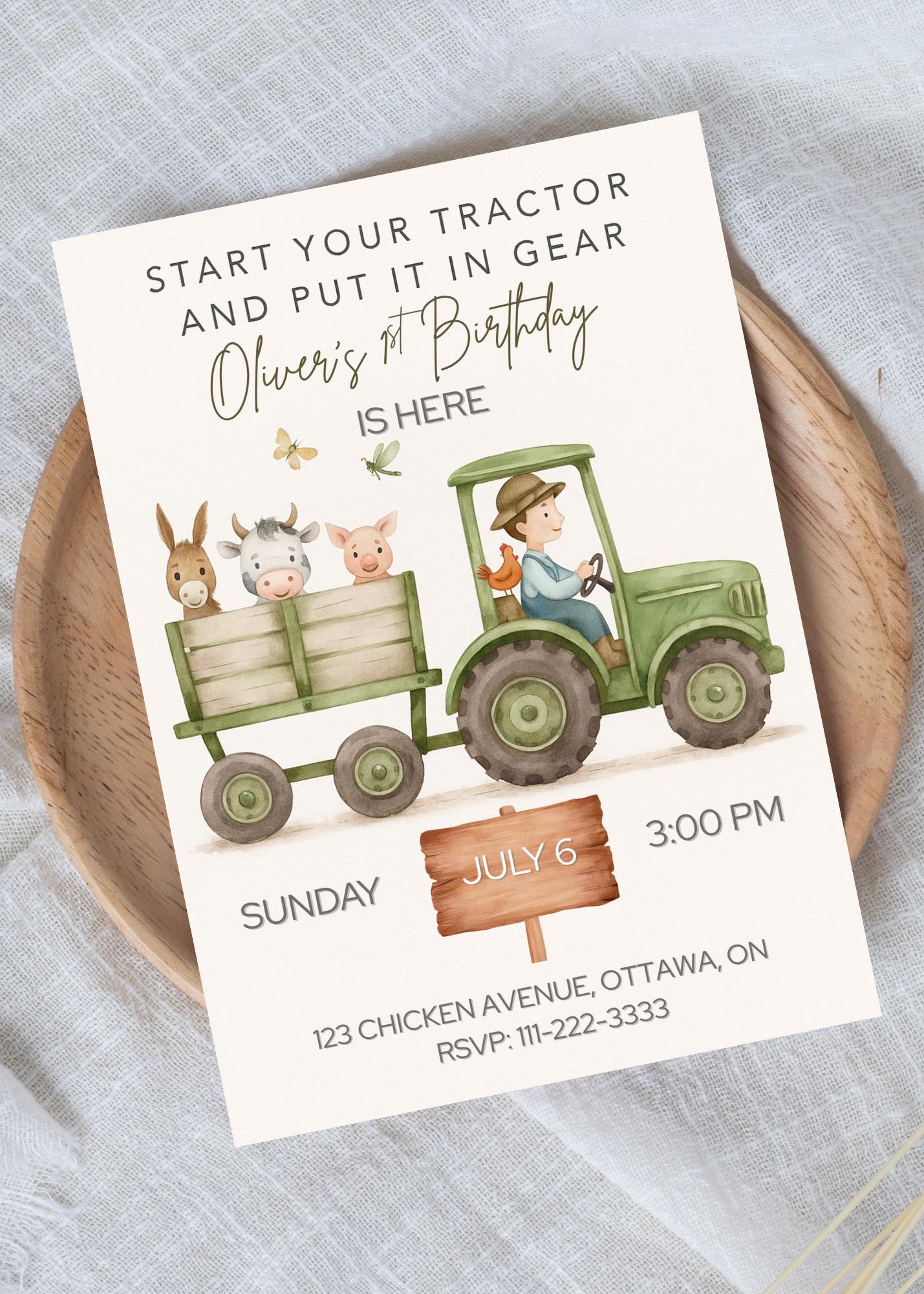 Start Your Tractor Birthday Invitation | Editable Farm Party Template ...
