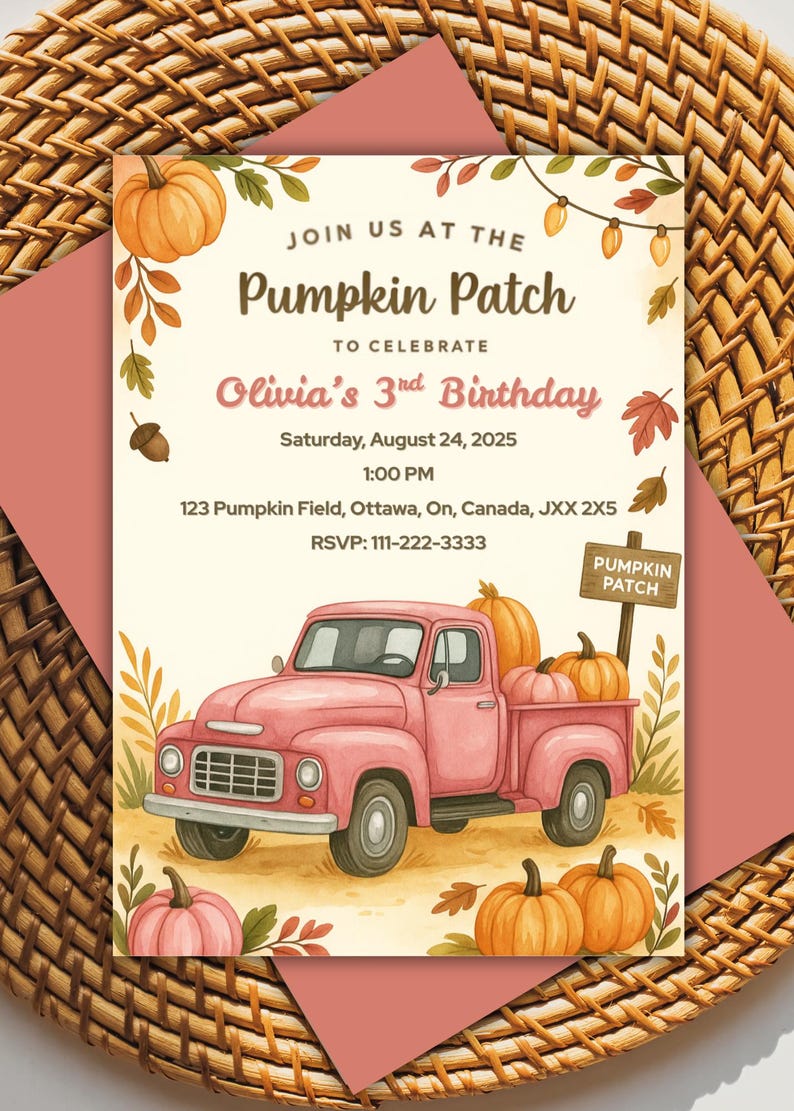Pumpkin Patch Birthday Invitation Template | Editable Canva Fall ...