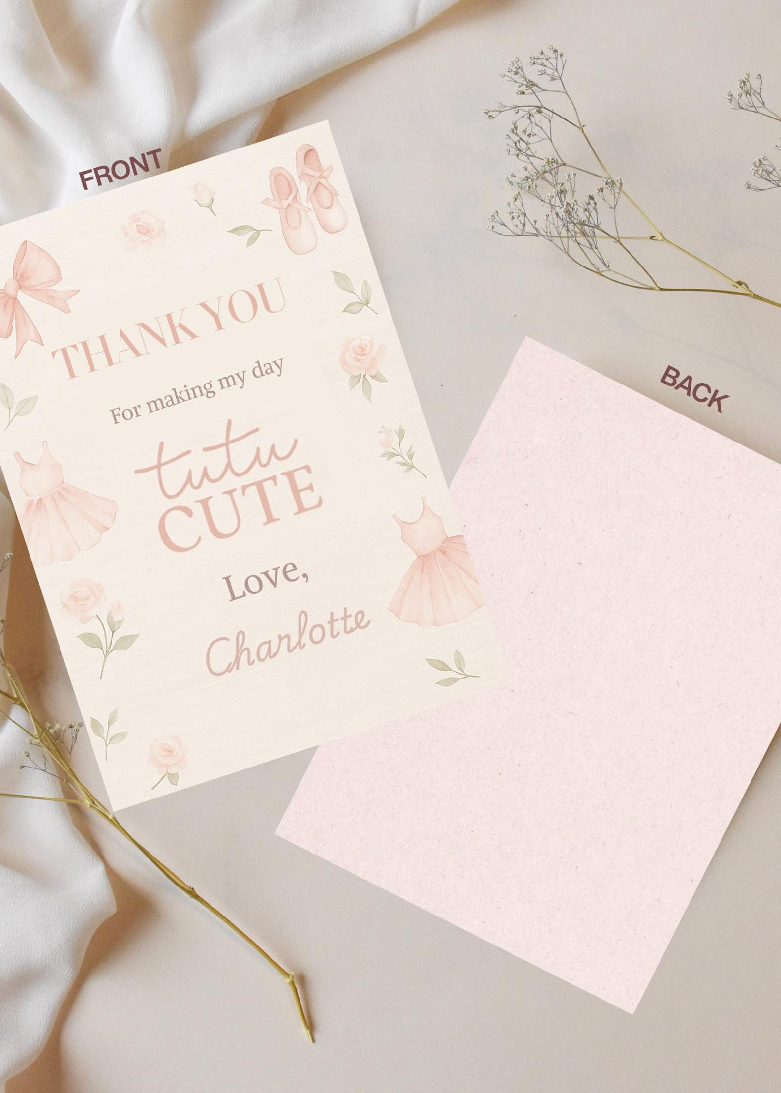 Ballet Birthday Invitation & Thank You Card, Tutu Cute, Editable Canva ...