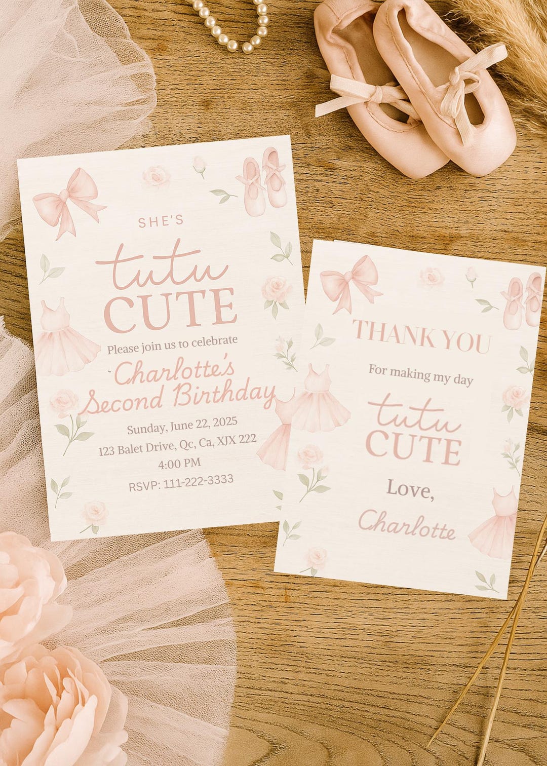 Ballet Birthday Invitation & Thank You Card, Tutu Cute, Editable Canva ...