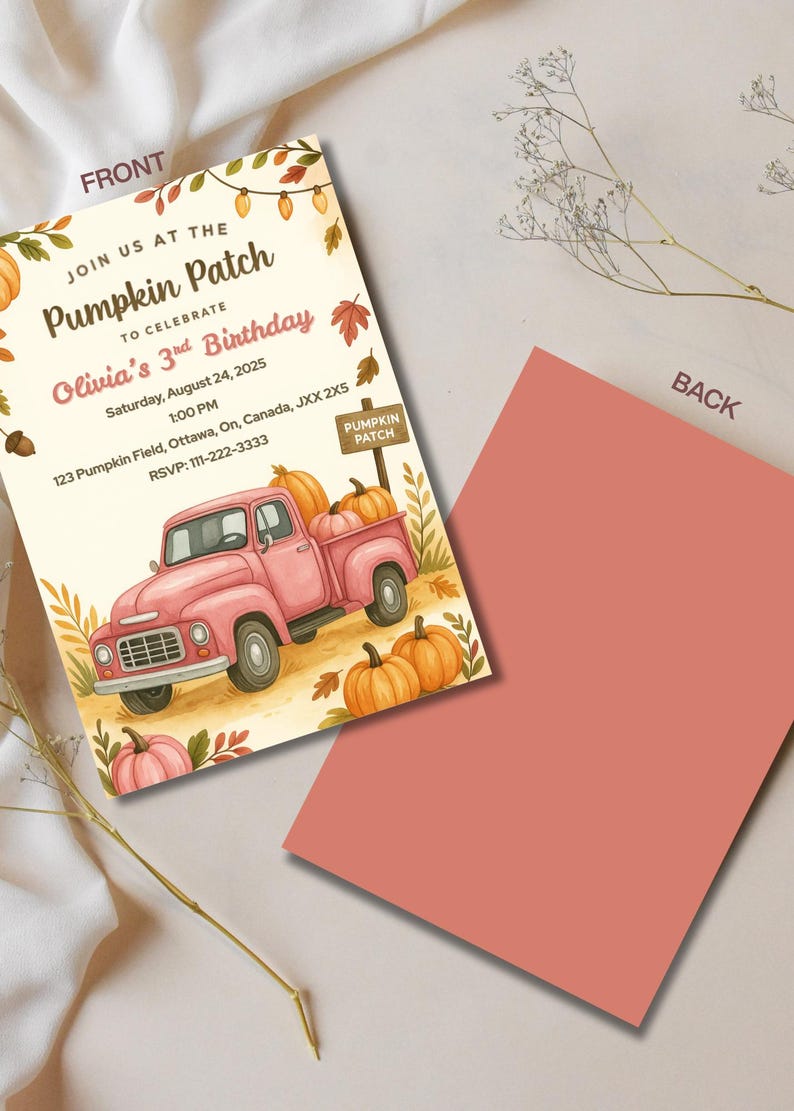 Pumpkin Patch Birthday Invitation Template | Editable Canva Fall ...