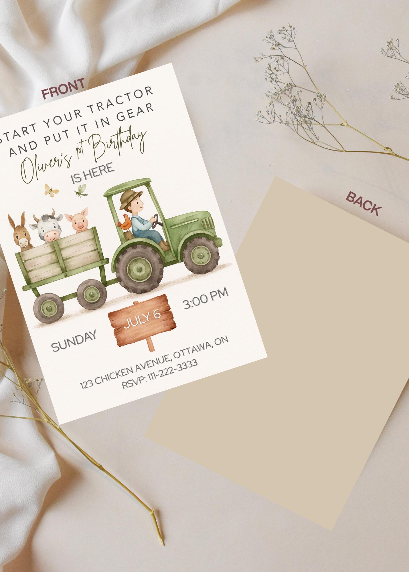 Start Your Tractor Birthday Invitation | Editable Farm Party Template ...