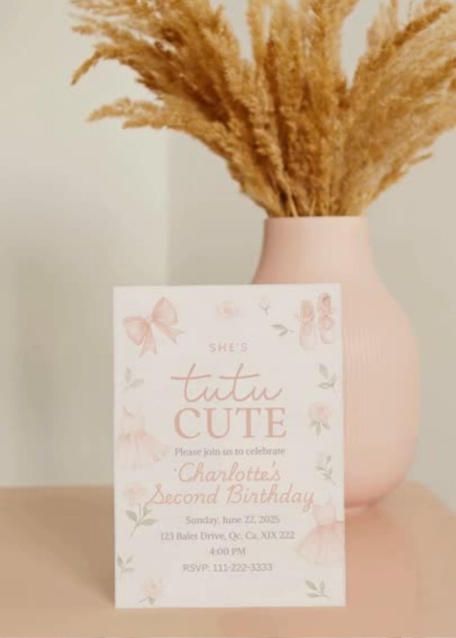 Editable Tutu Cute 2nd Birthday Invitation, Ballet Ballerina Party ...