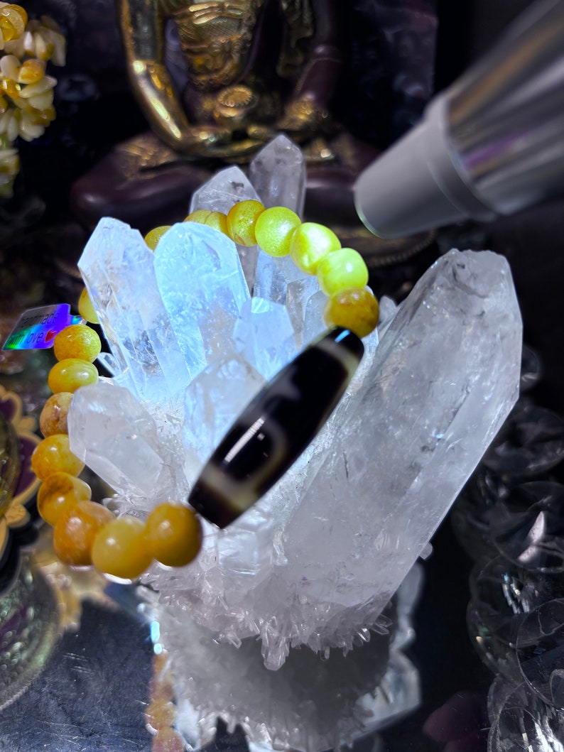 Dzi Tibet Bead Treasure Vase and Raw Baltic Honey Amber Bracelet.gift ...