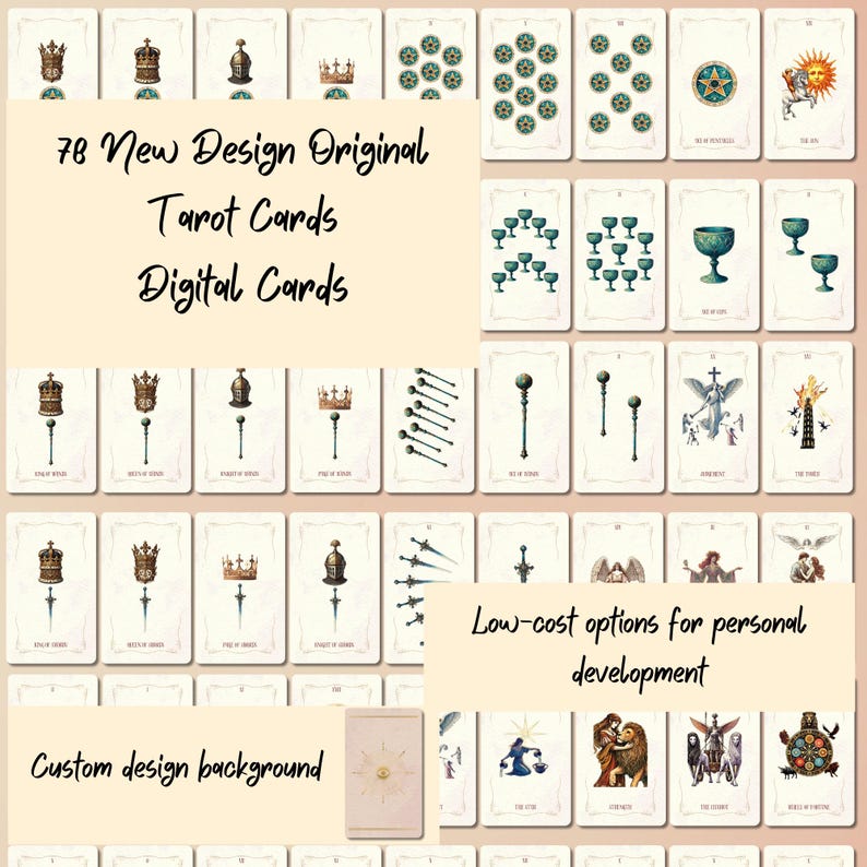 Digital Tarot Deck | Pink Gold 78 Printable Cards | Guidebook Pdf + Png ...