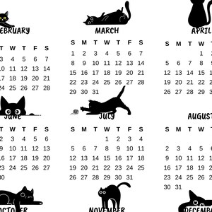 2026 Cat Calendar Printable | Minimalist Black Cat Art (PNG/PDF) - Etsy