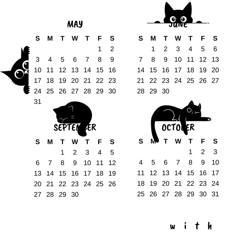 2026 Cat Calendar Printable | Minimalist Black Cat Art (PNG/PDF) - Etsy