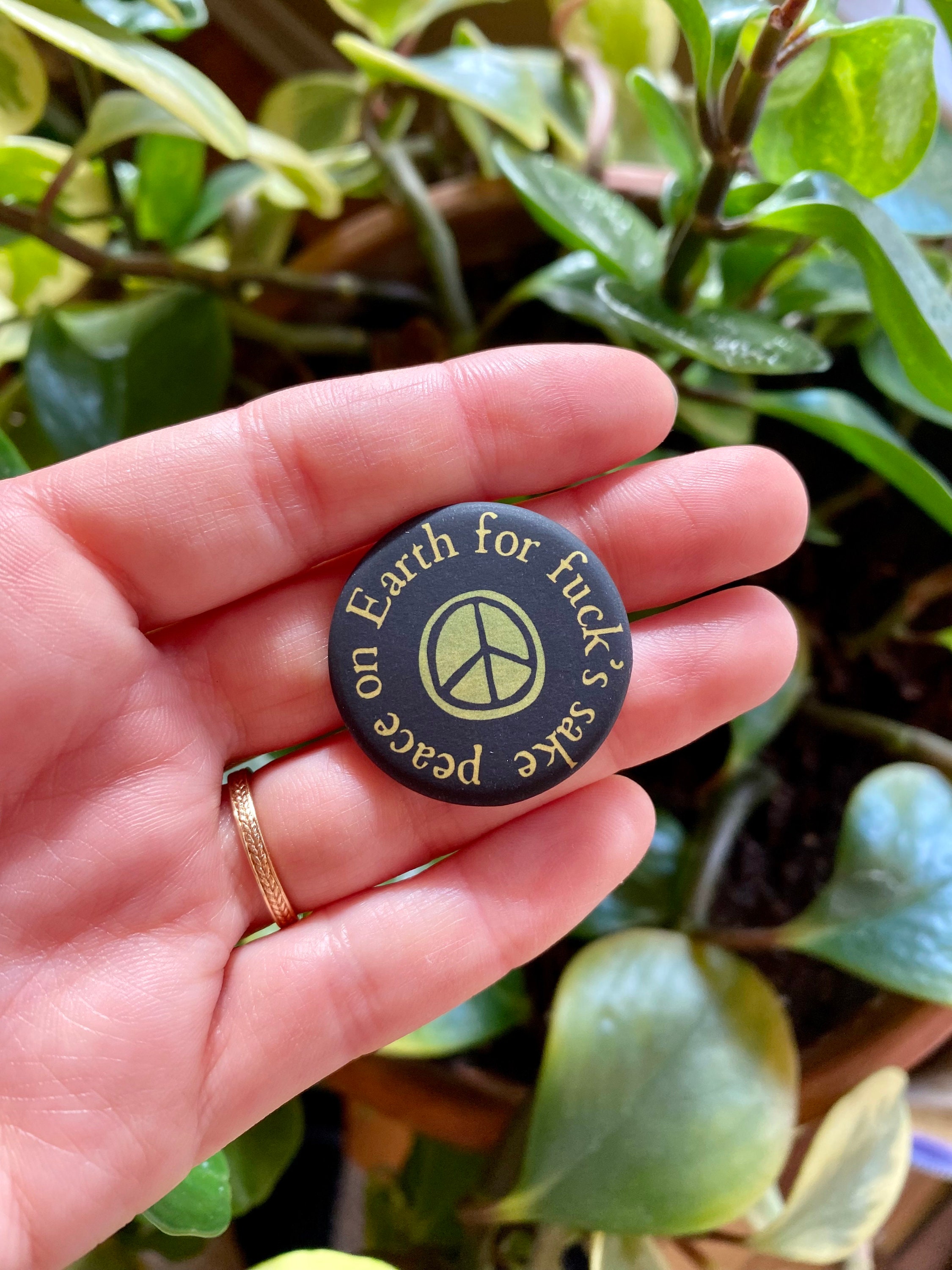 Soft Velvety Matte Peace on Earth Button Pin ~ 1.25 Inch Round, Black ...