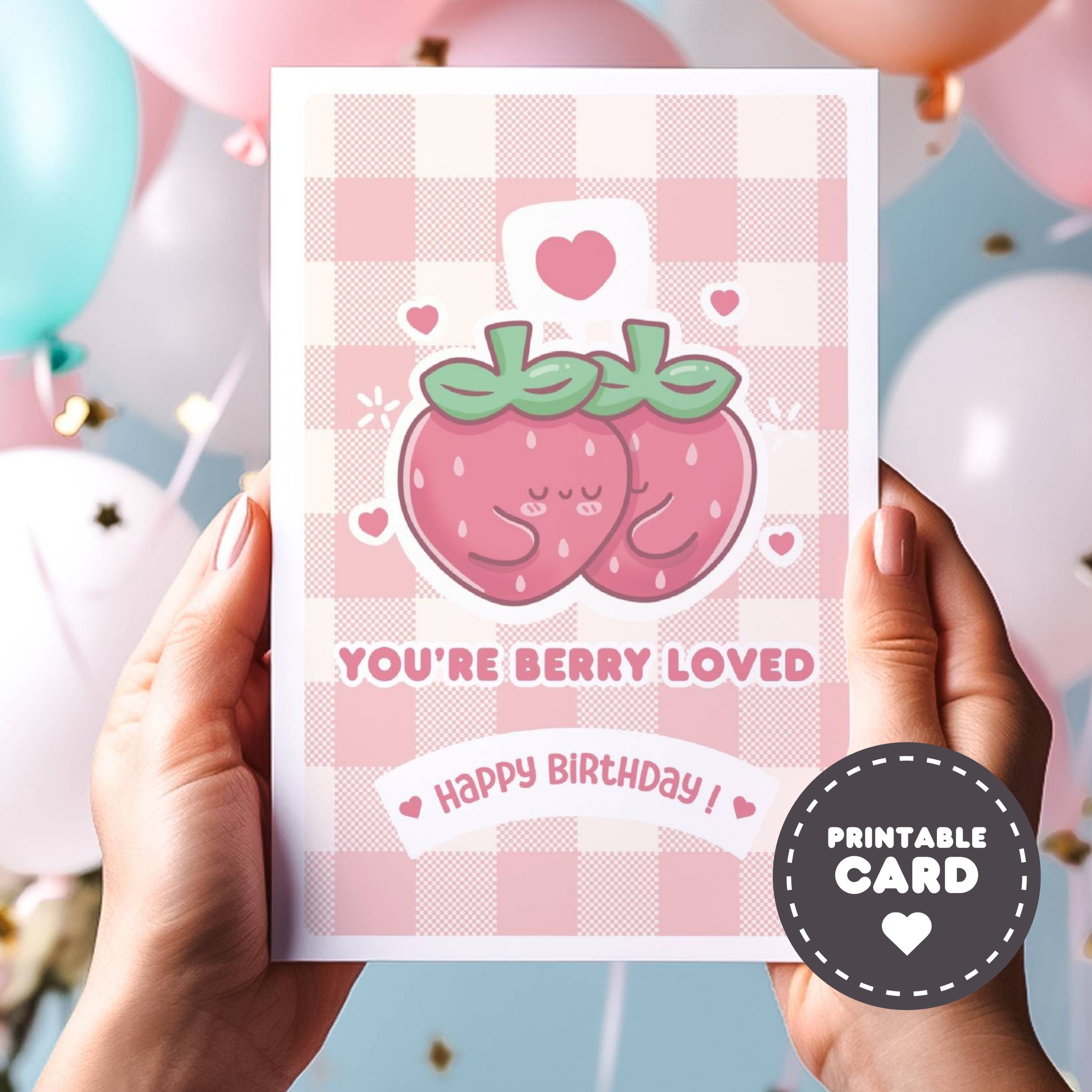 Strawberry Birthday Card Printable, Berry Sweet Card, Instant Download ...