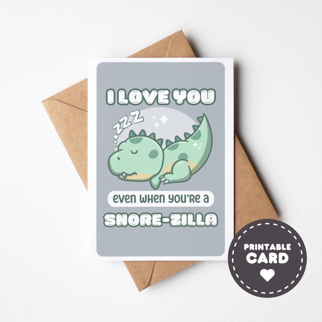 Dino Snoring Valentine Printable Card, Valentine's Day Gift for ...