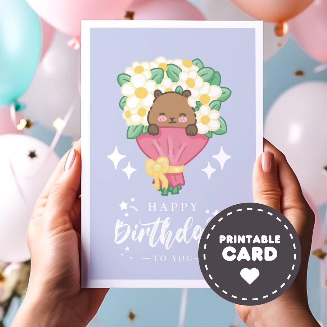 Capybara Printable Birthday Card, Digital Download Greeting Card, Happy ...