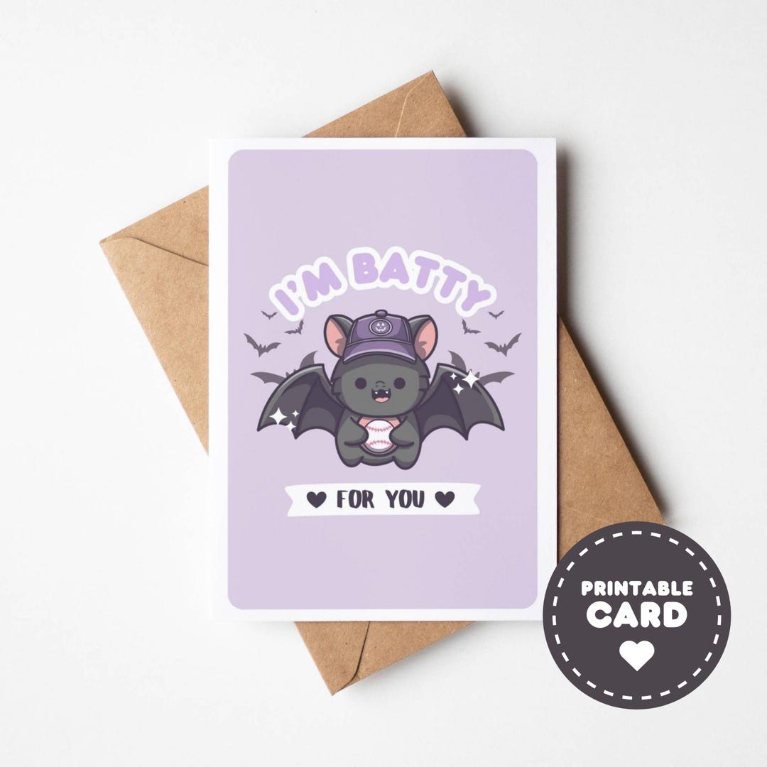 Printable Bat Baseball Valentine Card, Love You Card, Love Pun Card ...