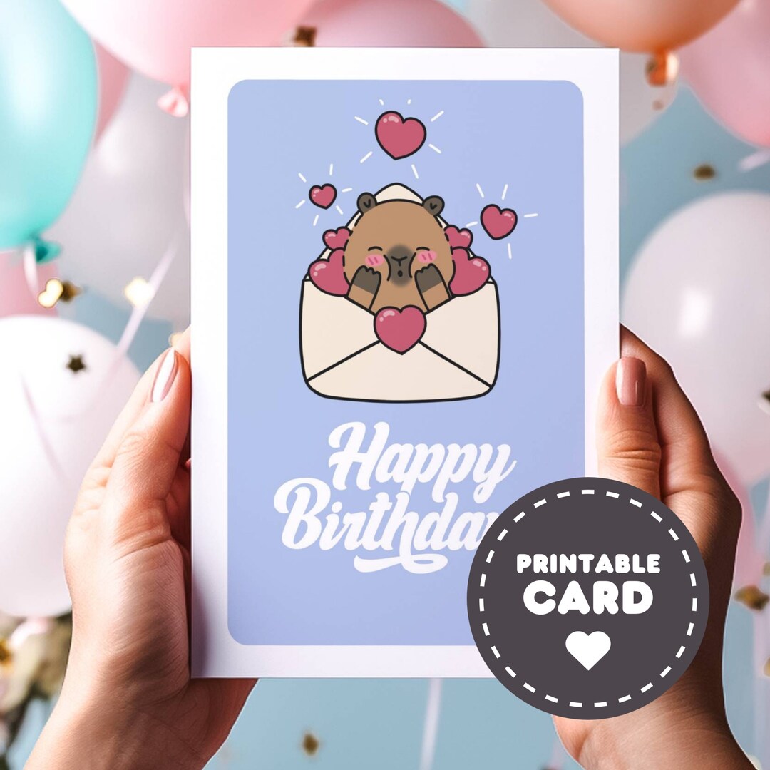 Capybara Printable Birthday Card for Kids, Birthday for Girl Boy ...