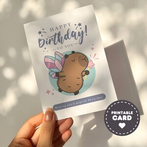 Capybara Fairy Printable Birthday Card, Downloadable Birthday Greeting ...