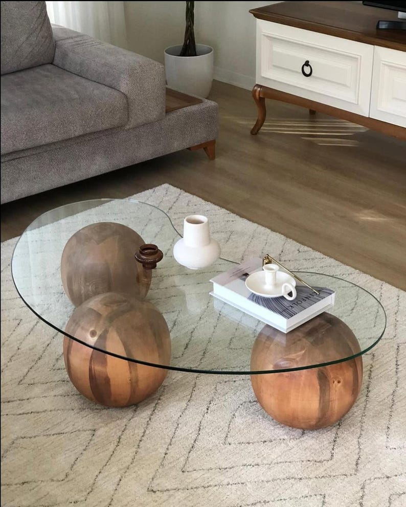 Wooden Coffee Table, Glass Table With Walnut Wooden Collected ...