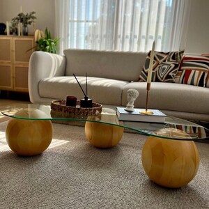 Round Bed Leg-wooden Ball Foot-walnut Colour Ball-glass Coffee Table ...