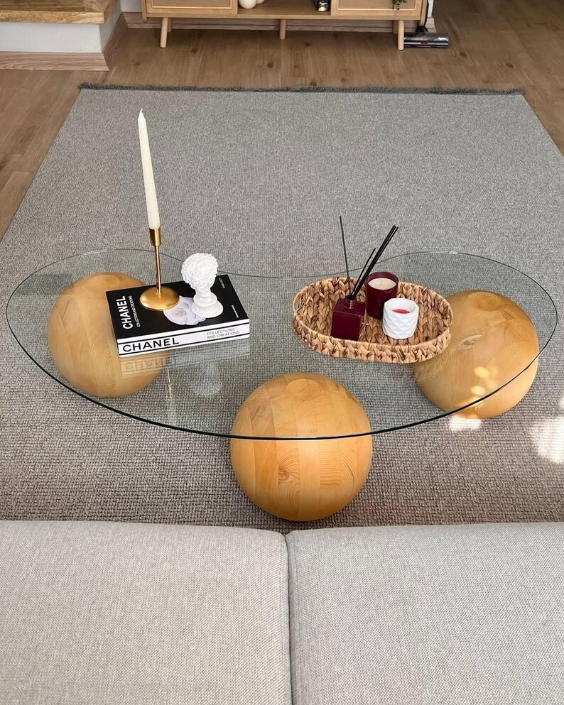 Round Bed Leg-wooden Ball Foot-walnut Colour Ball-glass Coffee Table ...