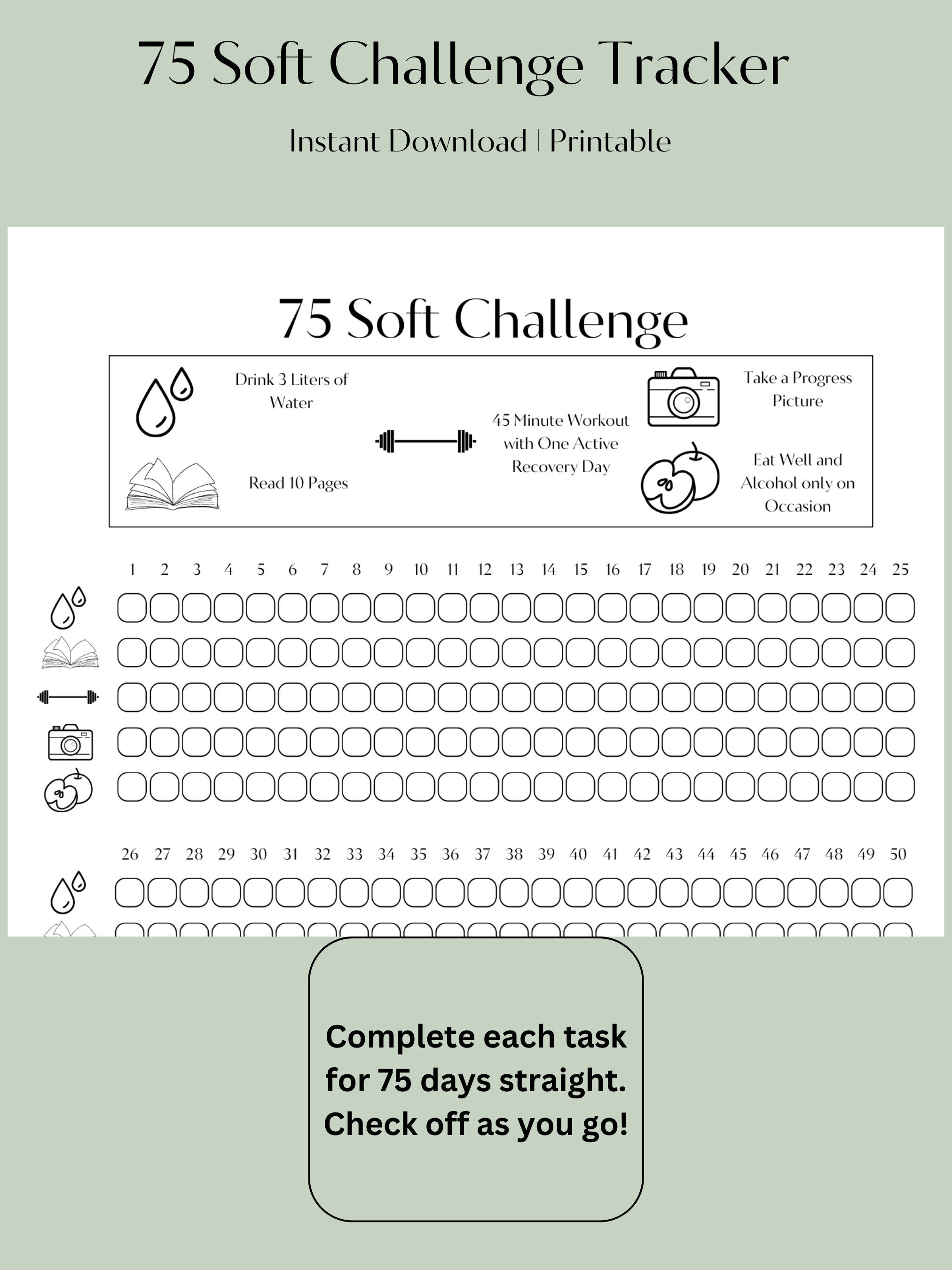 75 Soft Challenge Tracker 75 Soft Challenge Printable Tracker 75 Soft ...