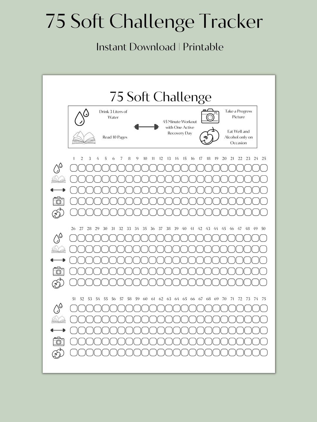 75 Soft Challenge Tracker Printable (digital Download) - Etsy