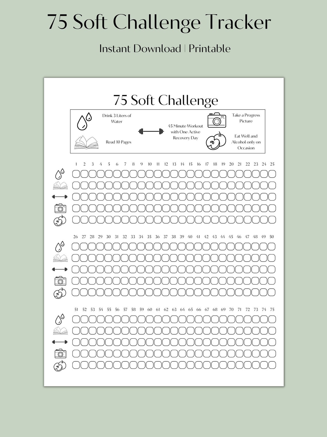 75 Soft Challenge Tracker 75 Soft Challenge Printable Tracker 75 Soft ...