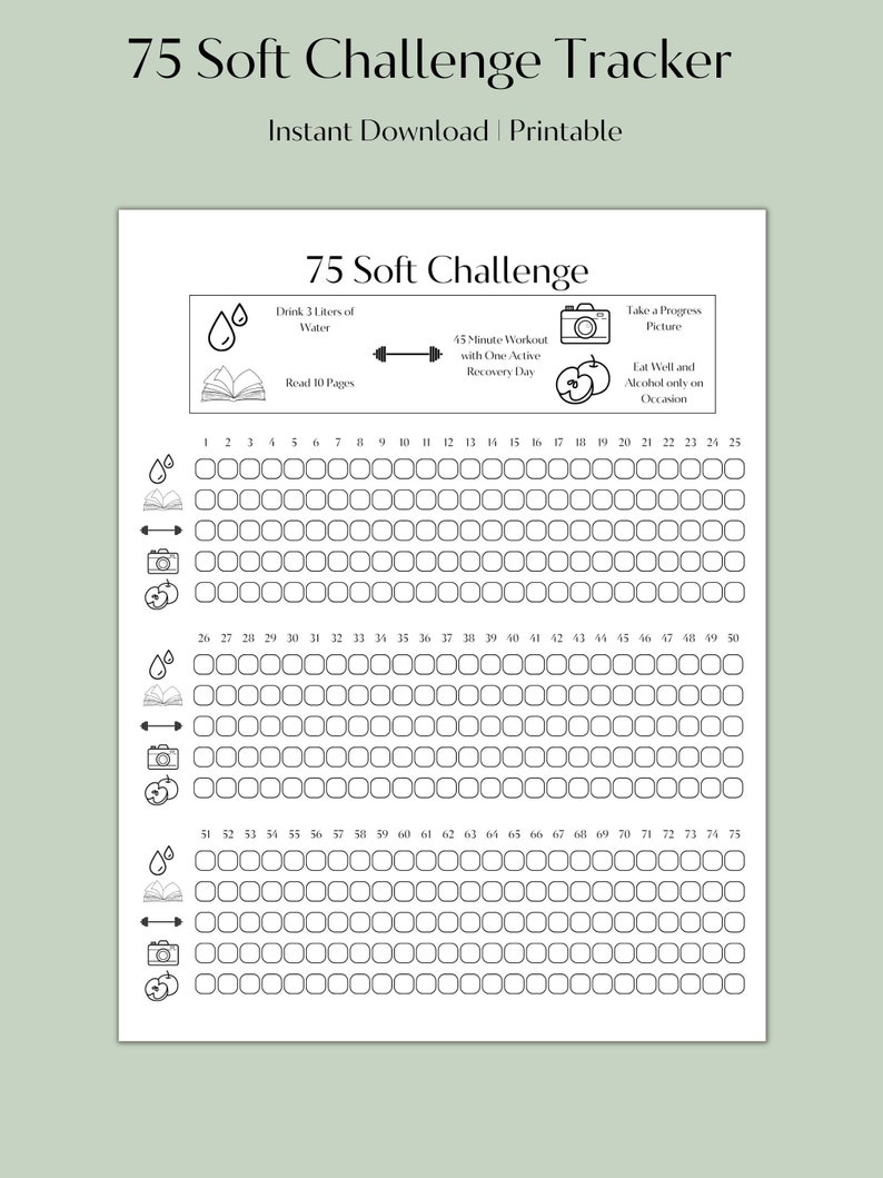 75 Soft Challenge Tracker 75 Soft Challenge Printable Tracker 75 Soft ...
