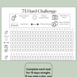 75 Hard Challenge Tracker 75 Hard Challenge Printable Tracker 75 Hard Checklist Digital Download ...