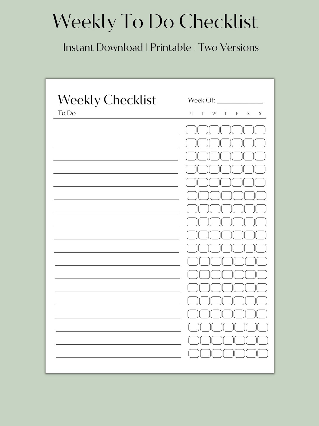 Weekly Checklist to Do List Printable Planner Organizer Weekly to Do ...
