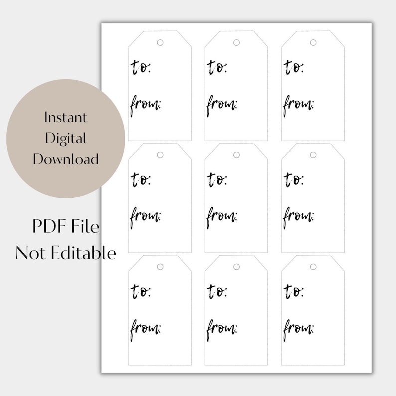 To From Gift Tag Black and White Simple Gift Tag Printable Gift Tag ...