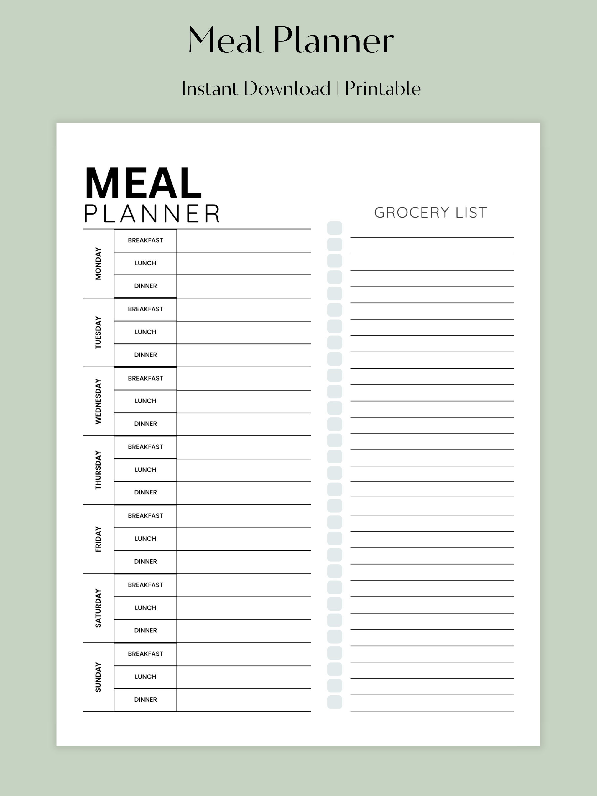 Weekly Meal Planner and Grocery List Printable Meal Planner - Etsy