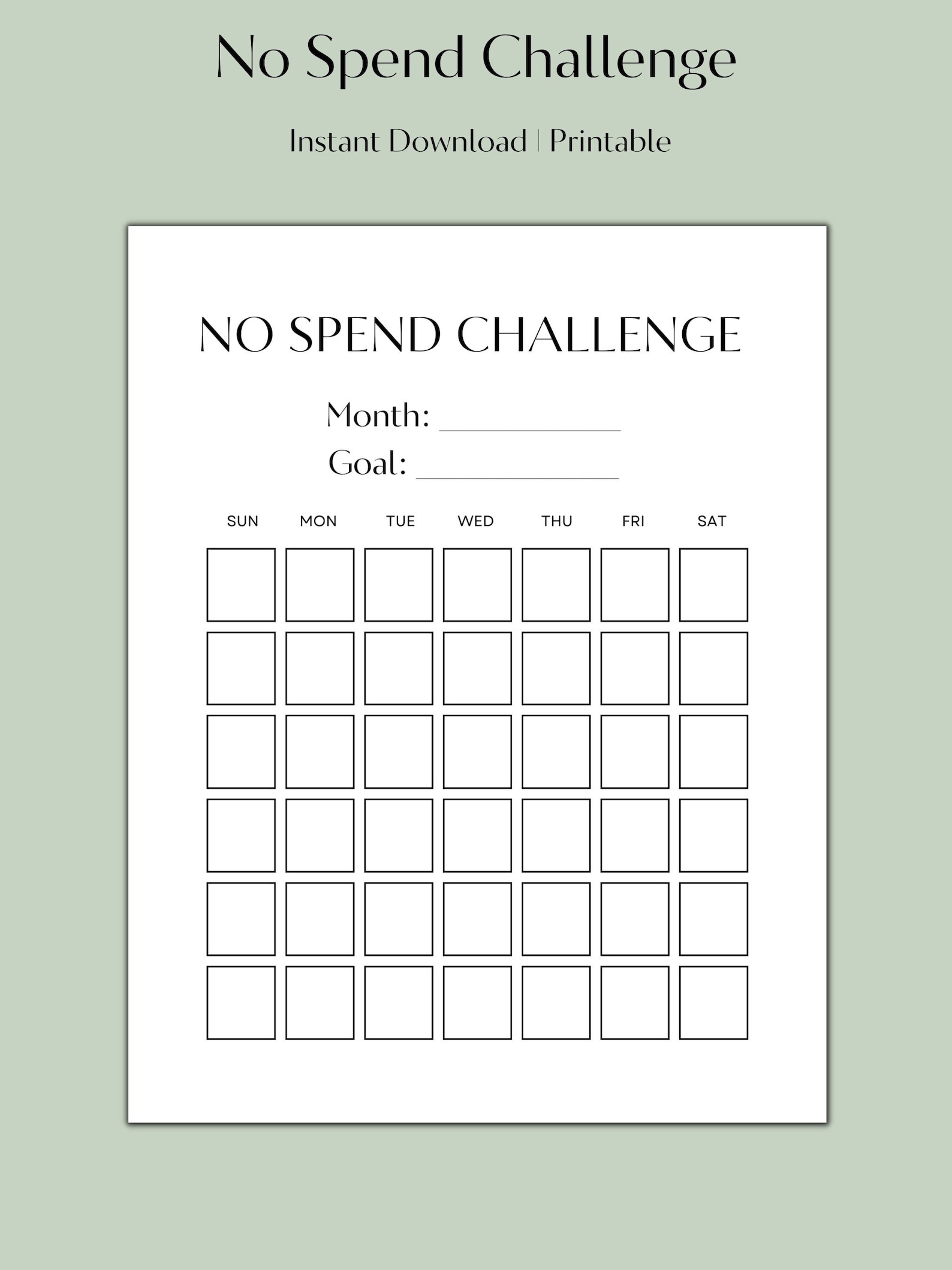 No Spend Challenge Tracker No Spend Challenge Template Printable ...