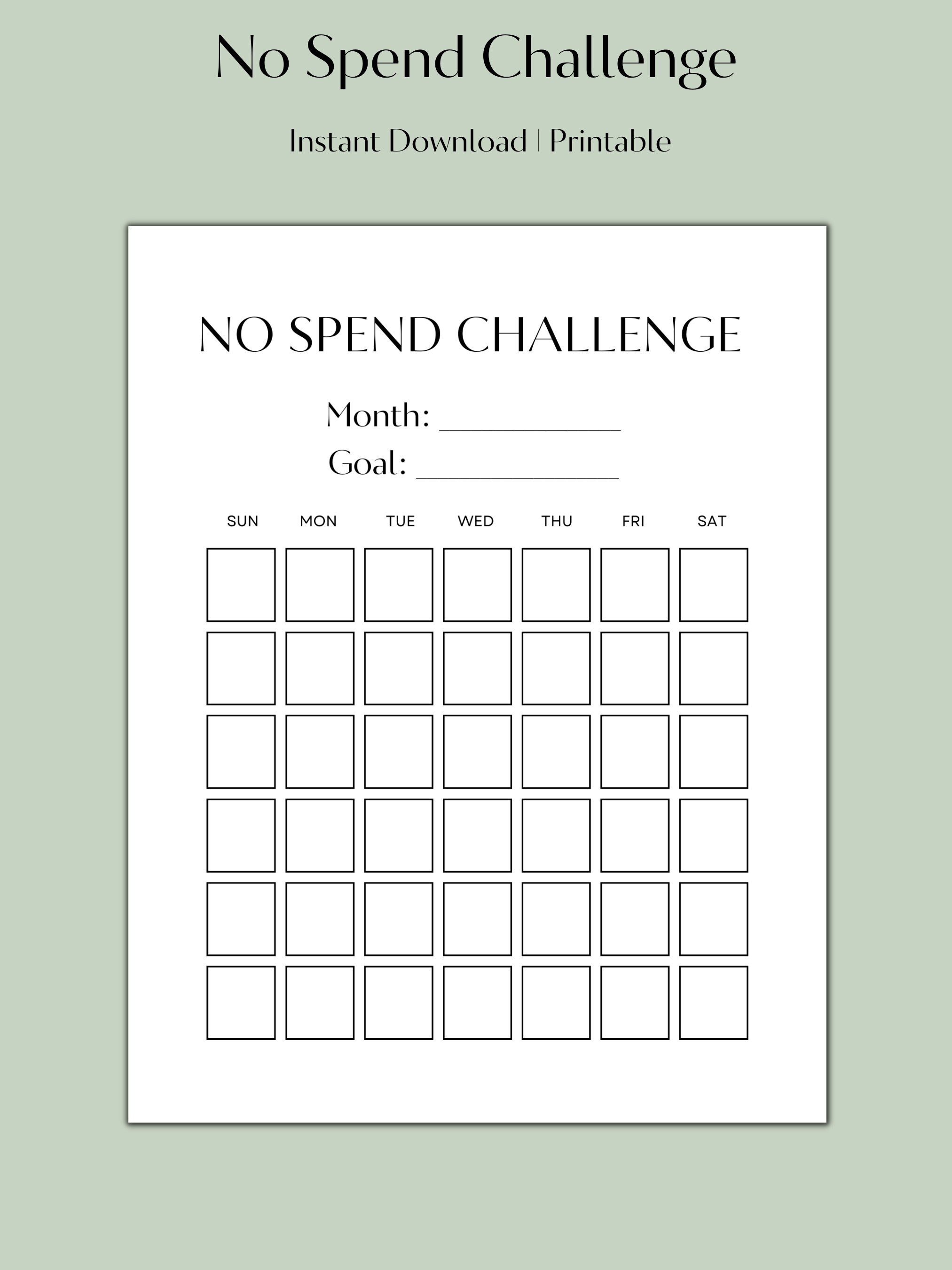 No Spend Challenge Tracker: Printable Goal Template (digital Download ...