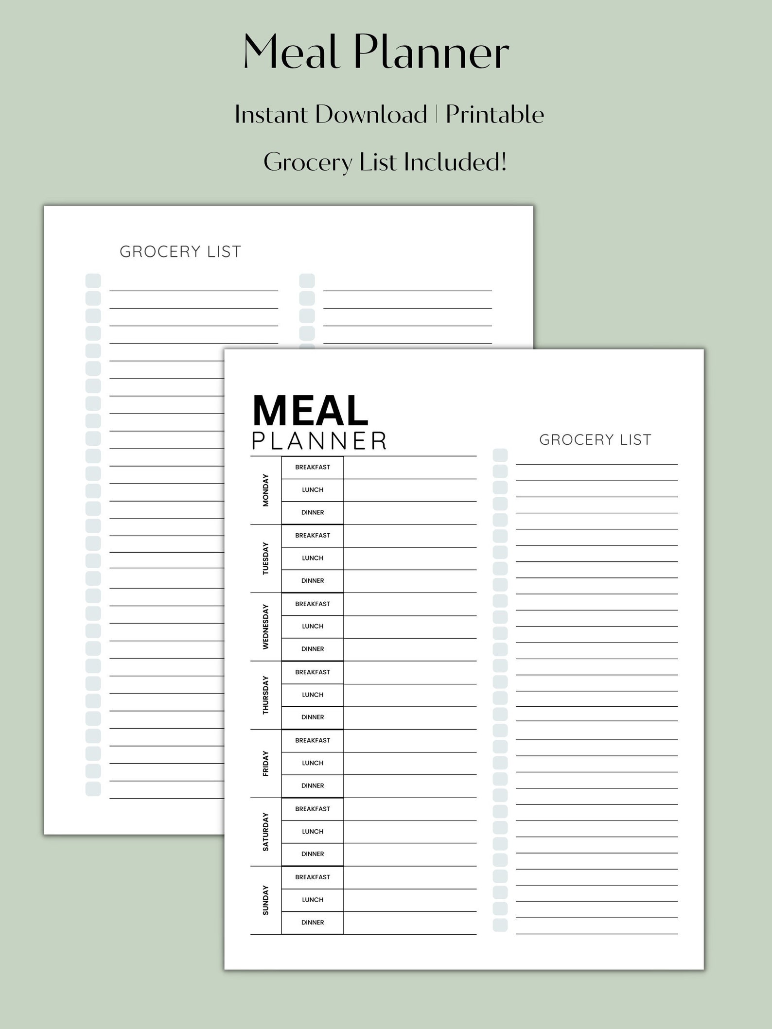 Weekly Meal Planner and Grocery List Printable Meal Planner - Etsy