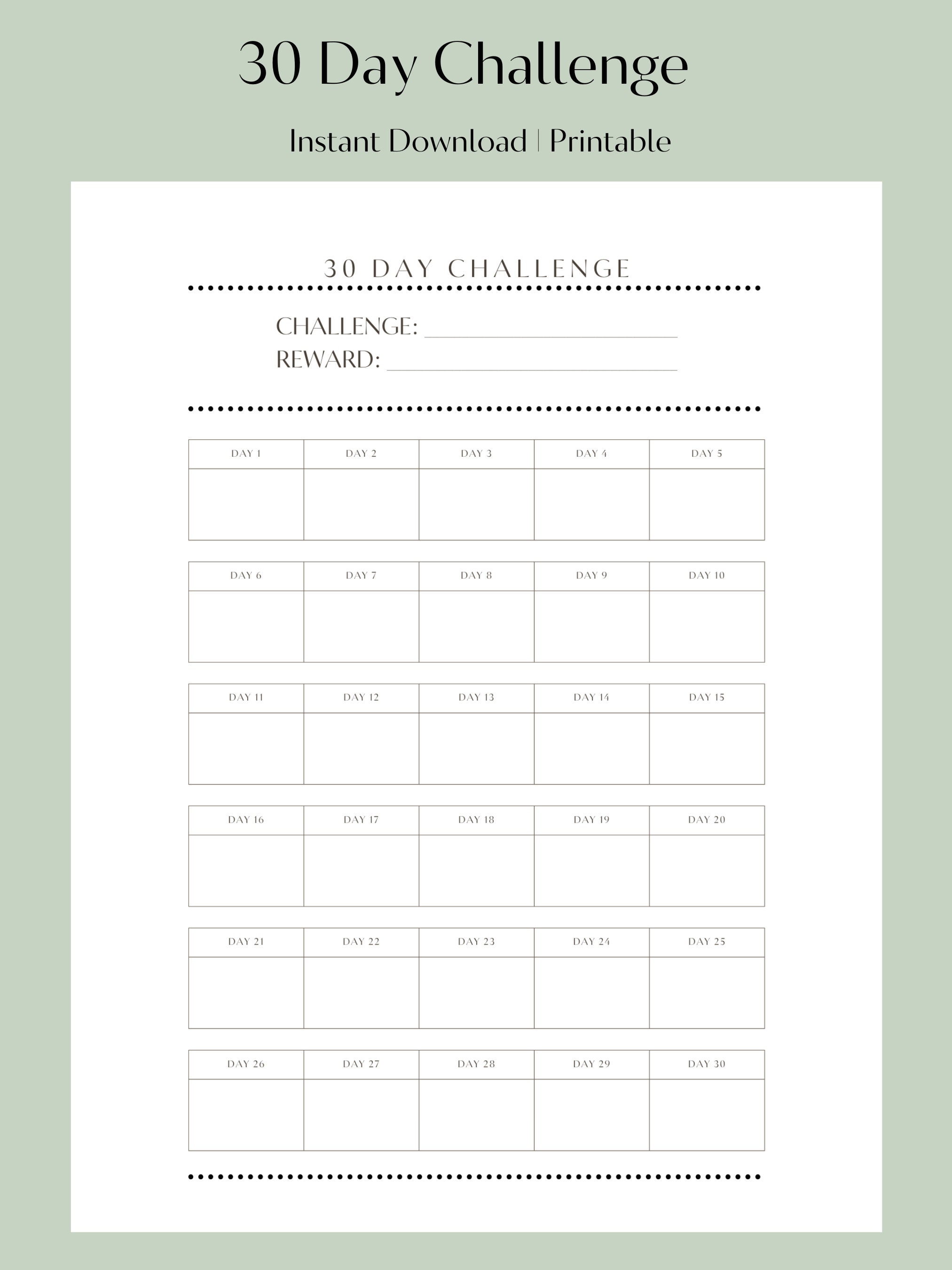 30 Day Challenge Tracker 30 Day Challenge Template Printable Download ...