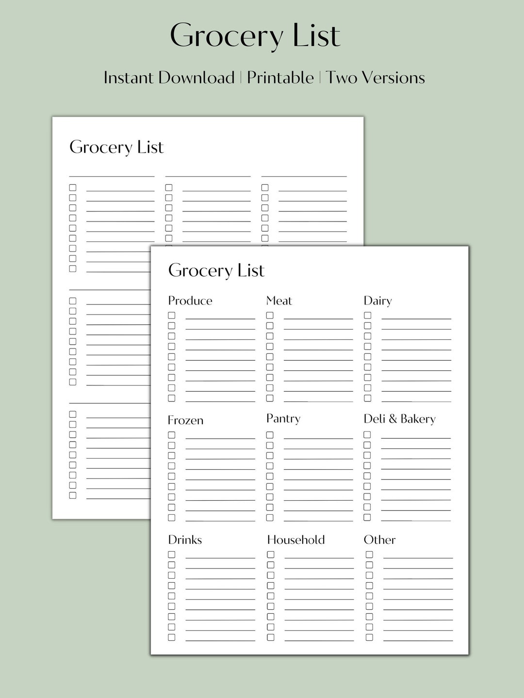 Categorized Grocery List Printable Grocery List Grocery Checklist - Etsy UK