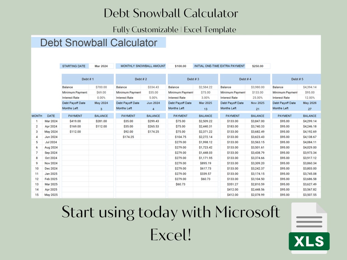 Debt Snowball Excel Tracker Debt Payoff Excel Template Budget Planner ...